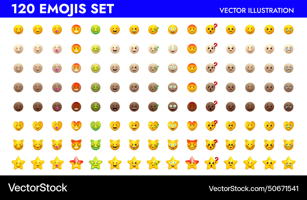 Emoji set design facial circle Royalty Free Vector Image