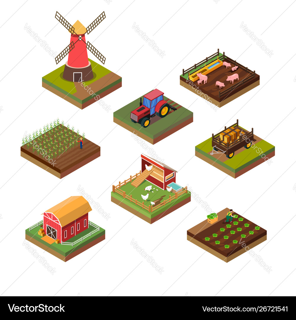 Isometric farms objects Royalty Free Vector Image