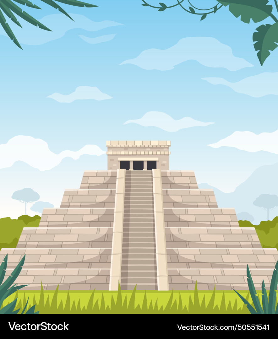 Maya civilization monument cartoon Royalty Free Vector Image