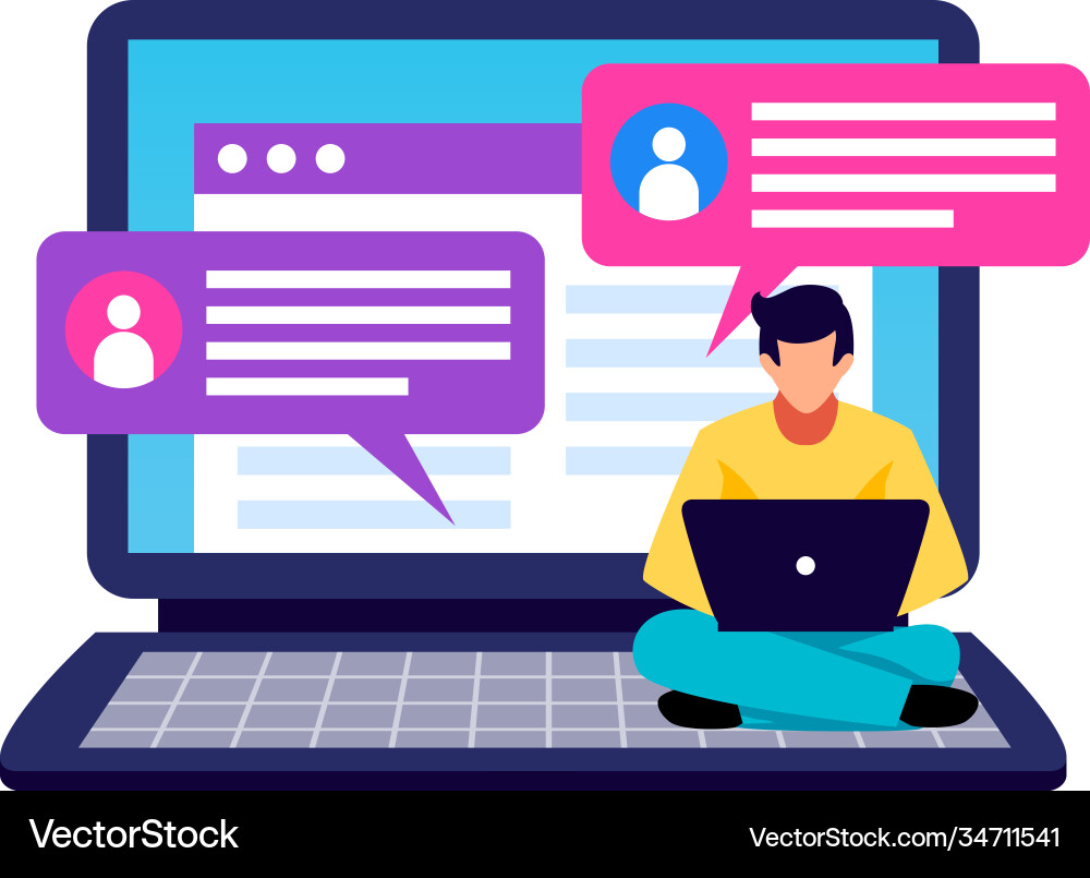 Messaging on laptop composition Royalty Free Vector Image