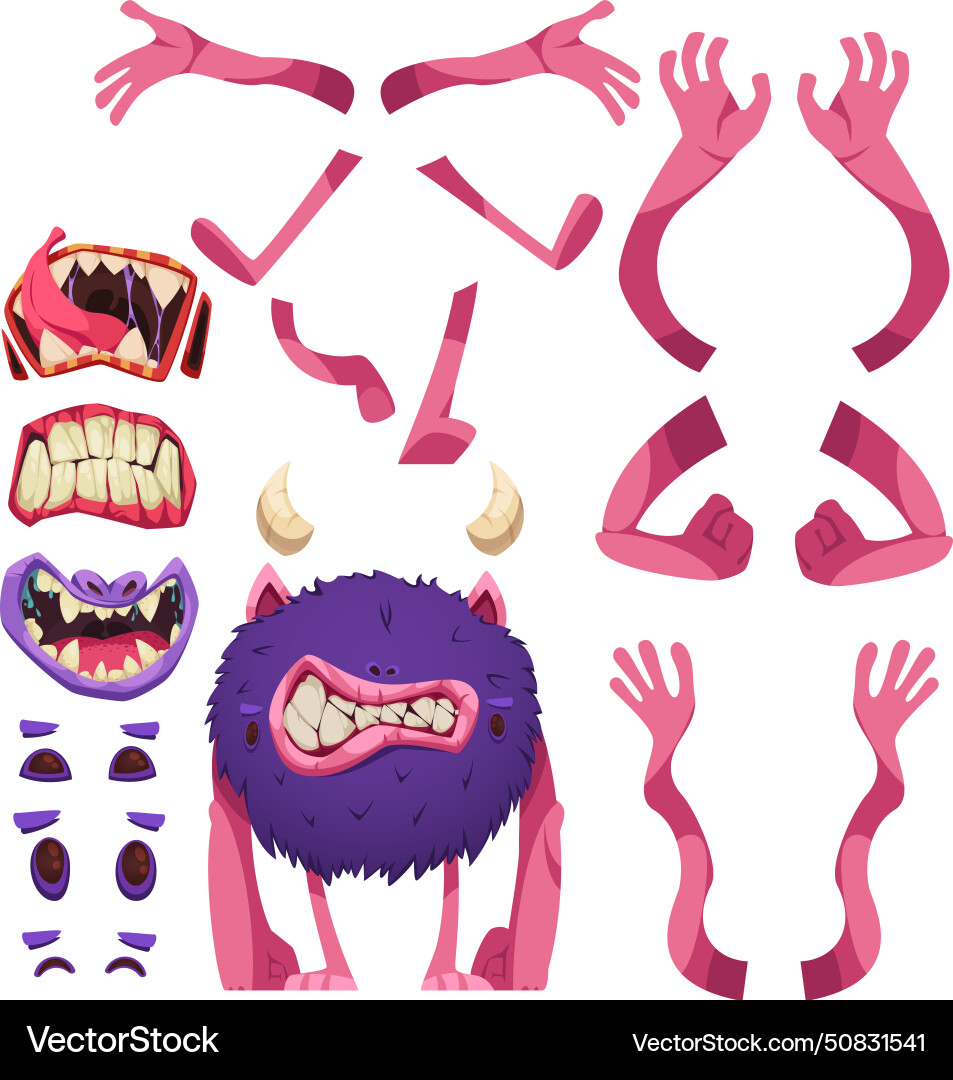Monster constructor cartoon set Royalty Free Vector Image