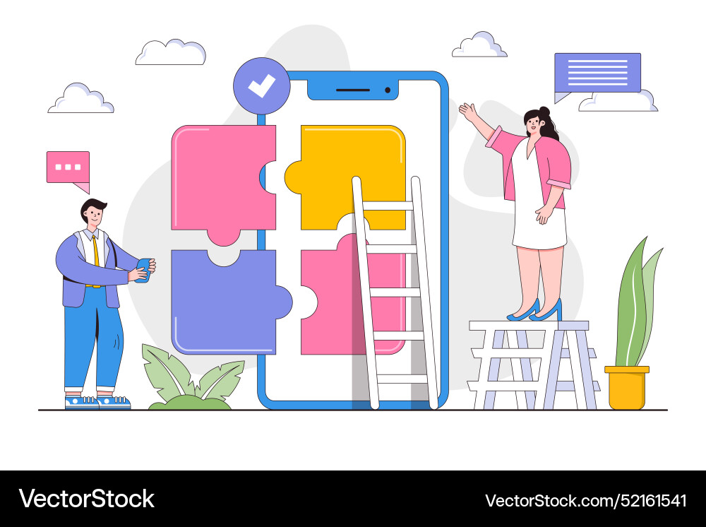 People make smartphone app with puzzle Royalty Free Vector