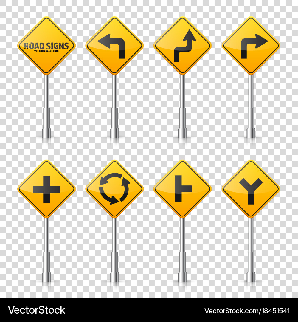 Road signs collection isolated on transparent Vector Image
