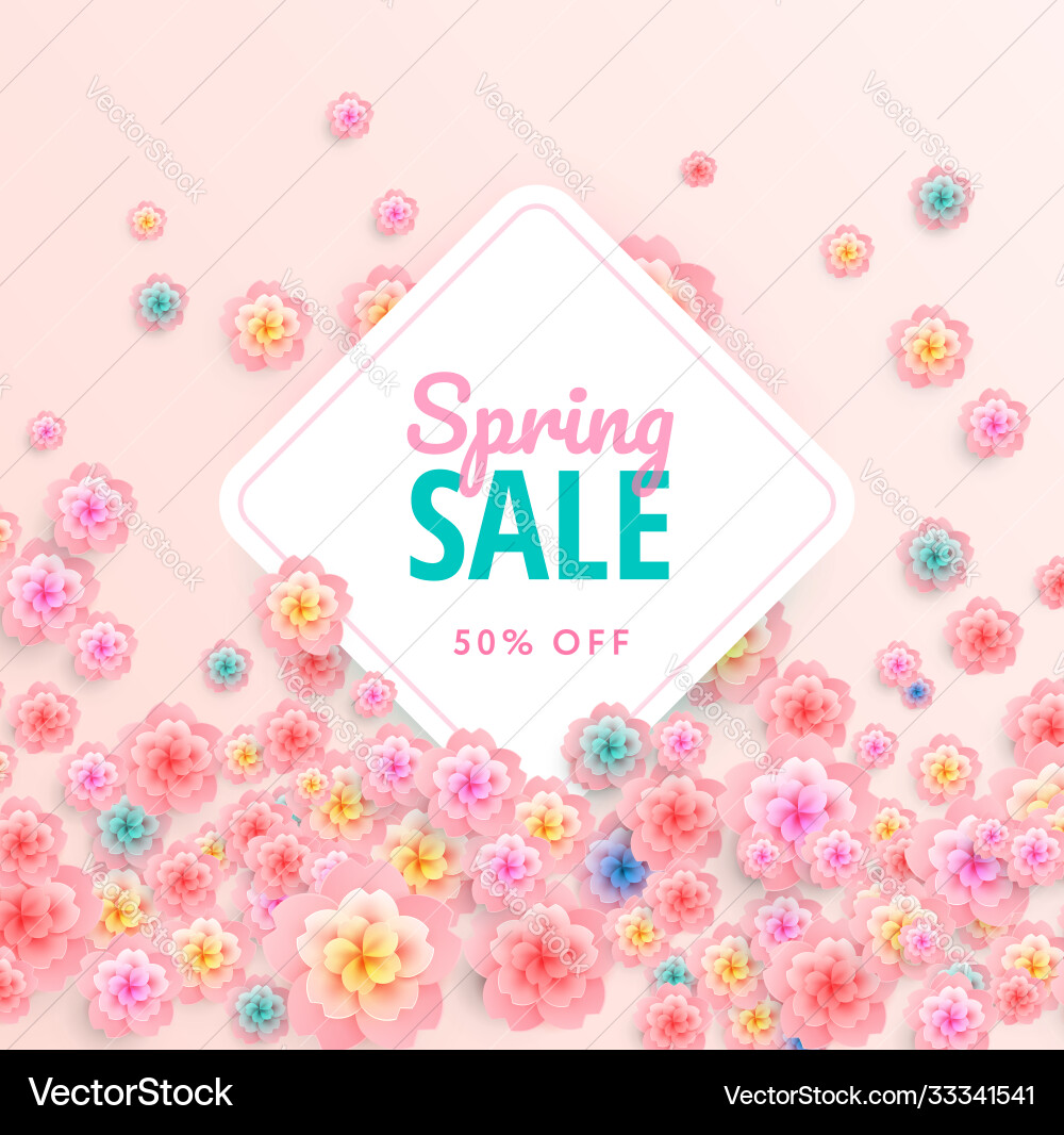 Spring sale pink flowers background Royalty Free Vector