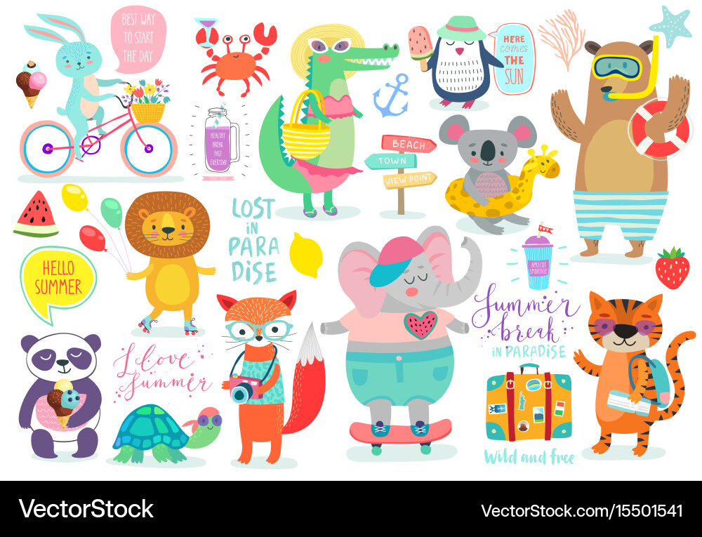 Summer Animals & Calligraphy Royalty Free Vector Image