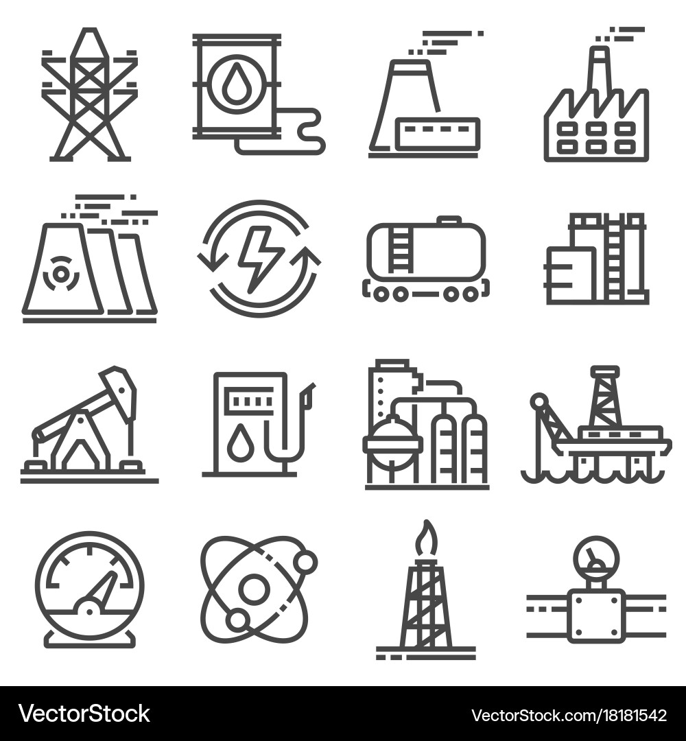 Black indutry power icon set Royalty Free Vector Image