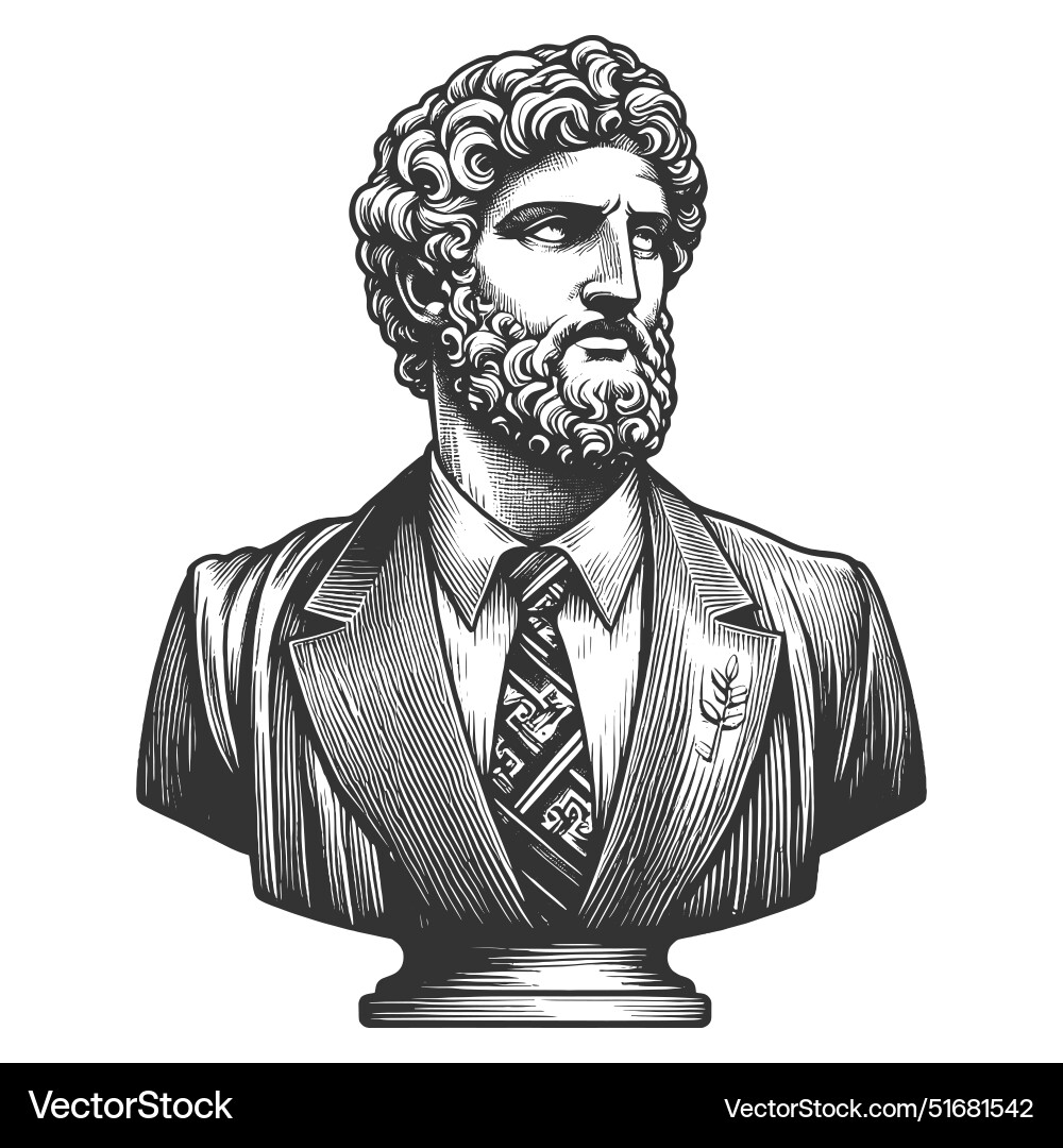 Classical bust in modern suit engraving Royalty Free Vector