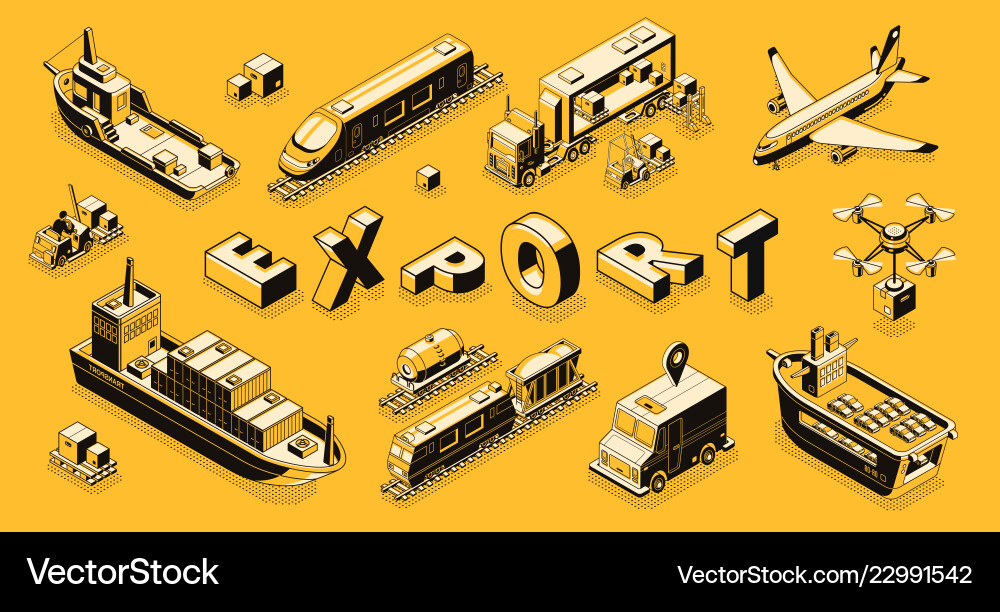 Commercial cargo export isometric concept Vector Image