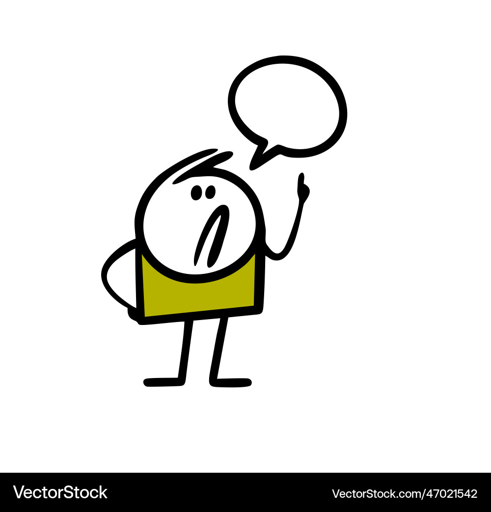 Funny stickman pointing up with finger and comics Vector Image