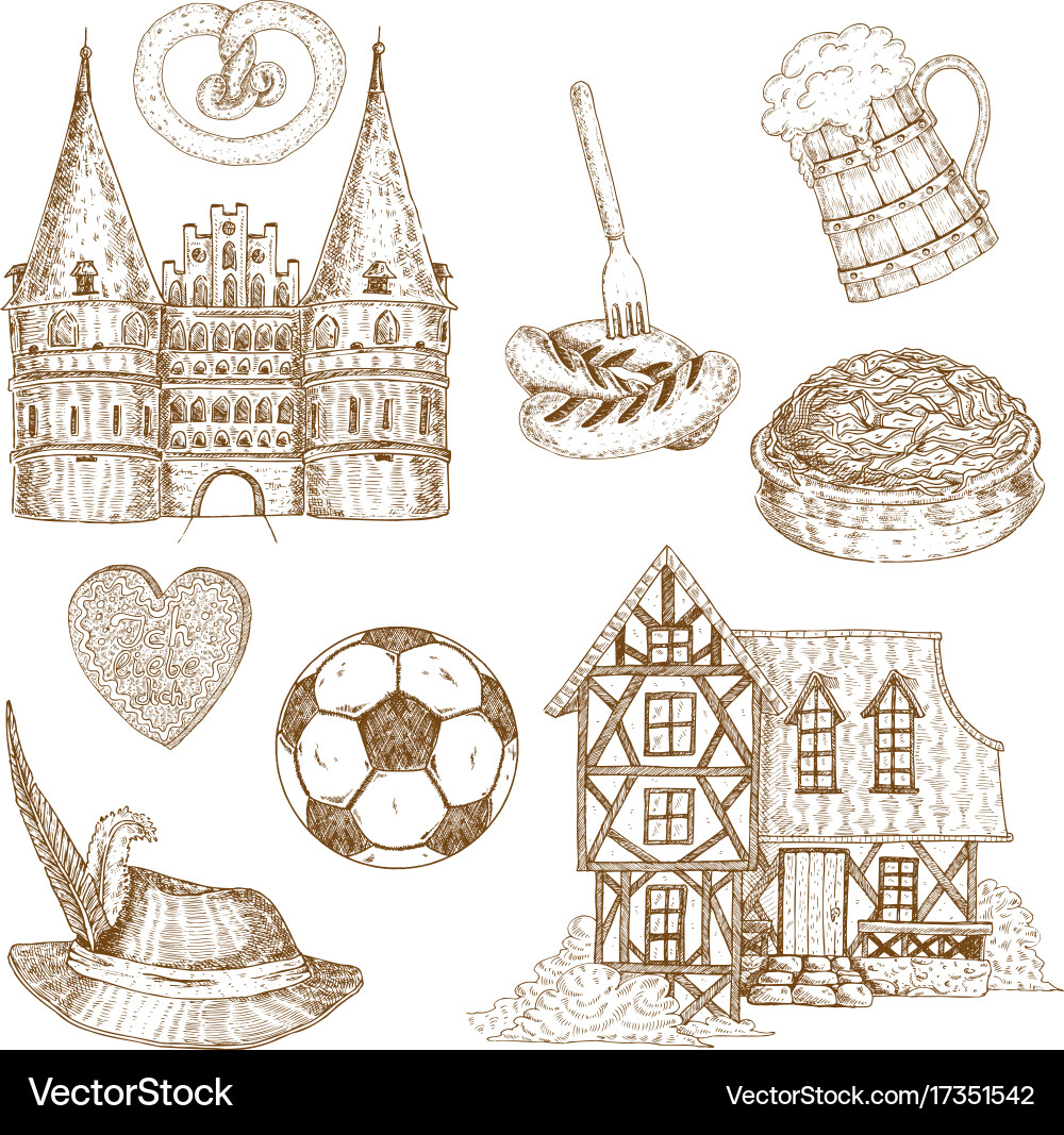 Germany drawn symbols set Royalty Free Vector Image