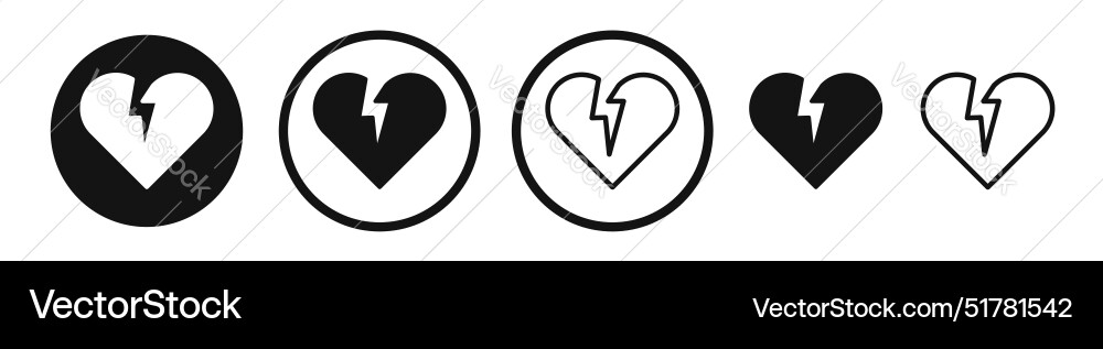 Heart crack line icon set Royalty Free Vector Image