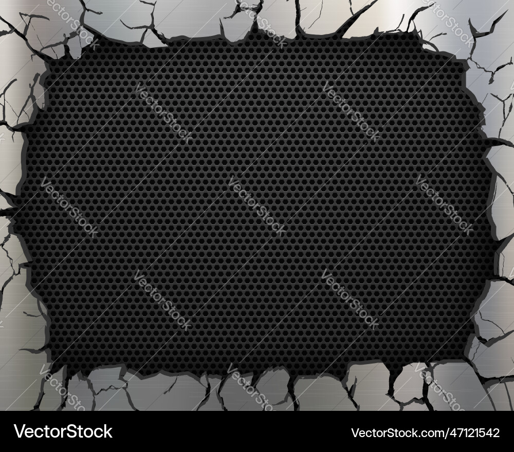Hole in a broken metal plate Royalty Free Vector Image