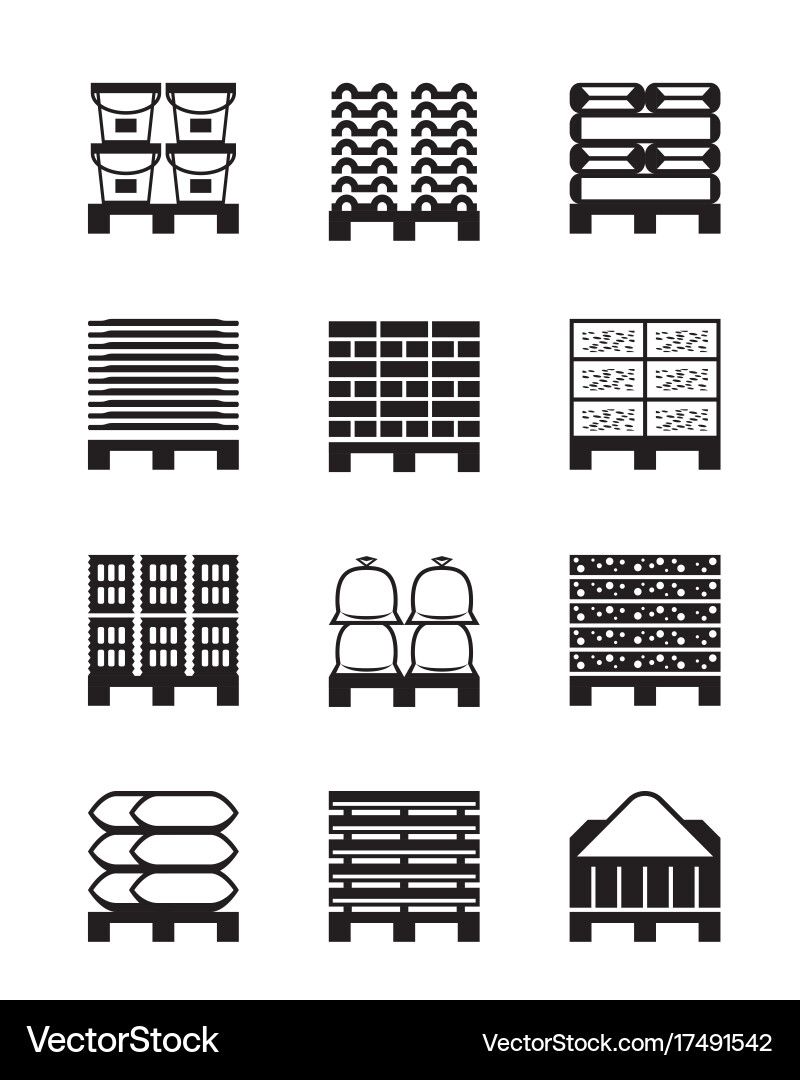 Pallets with different building materials Vector Image