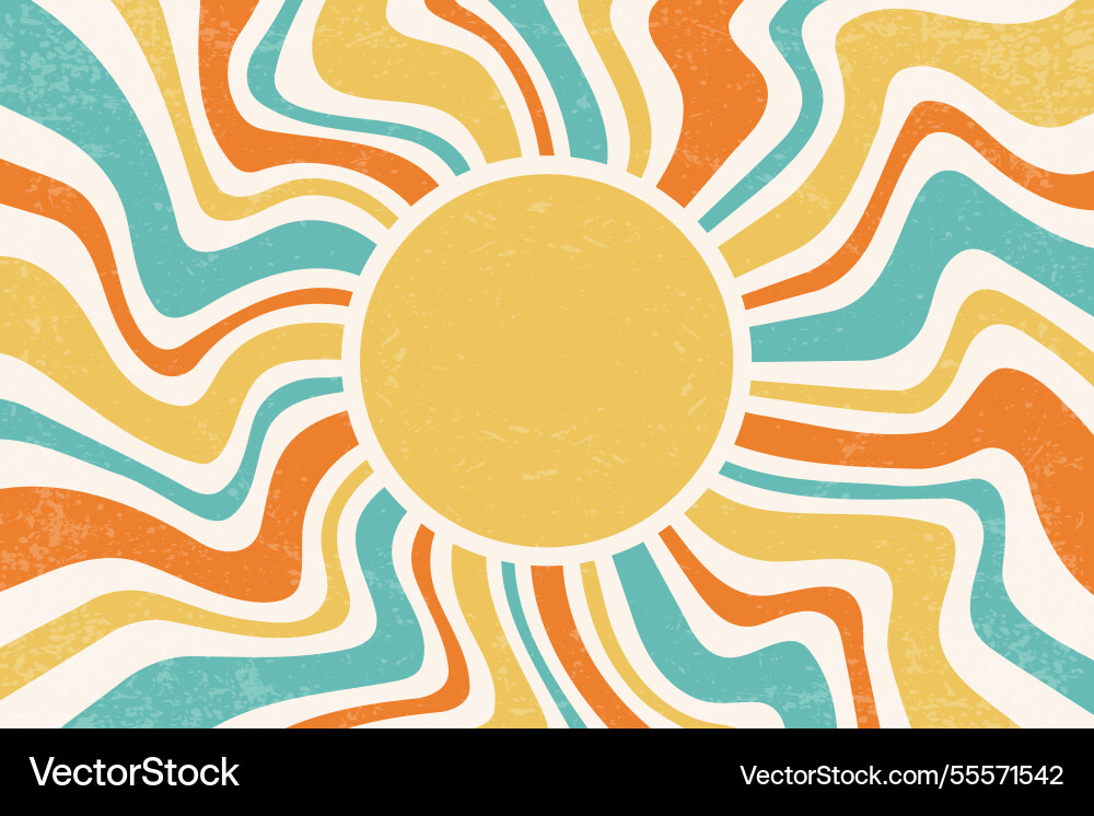 Retro spiral rays background groovy swirl Vector Image