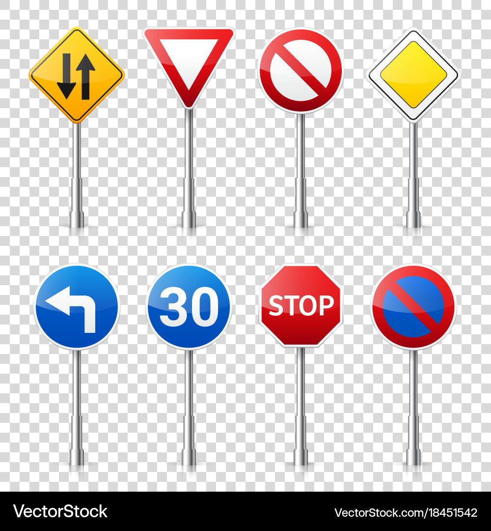 Road signs collection isolated on transparent Vector Image