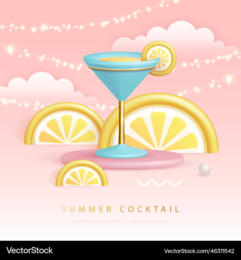 Summer party poster with 3d plastic cocktail Vector Image