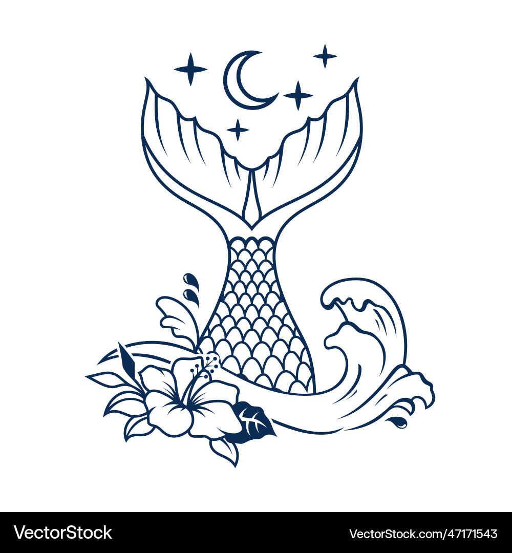 Abstract mermaid tail with flower Royalty Free Vector Image