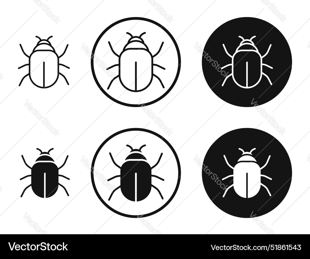 Bugs icon set in black and white outlines Vector Image