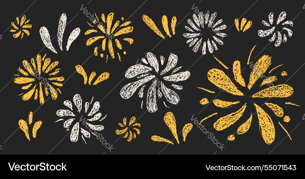 Firework in crayon style set party firecrackers Vector Image