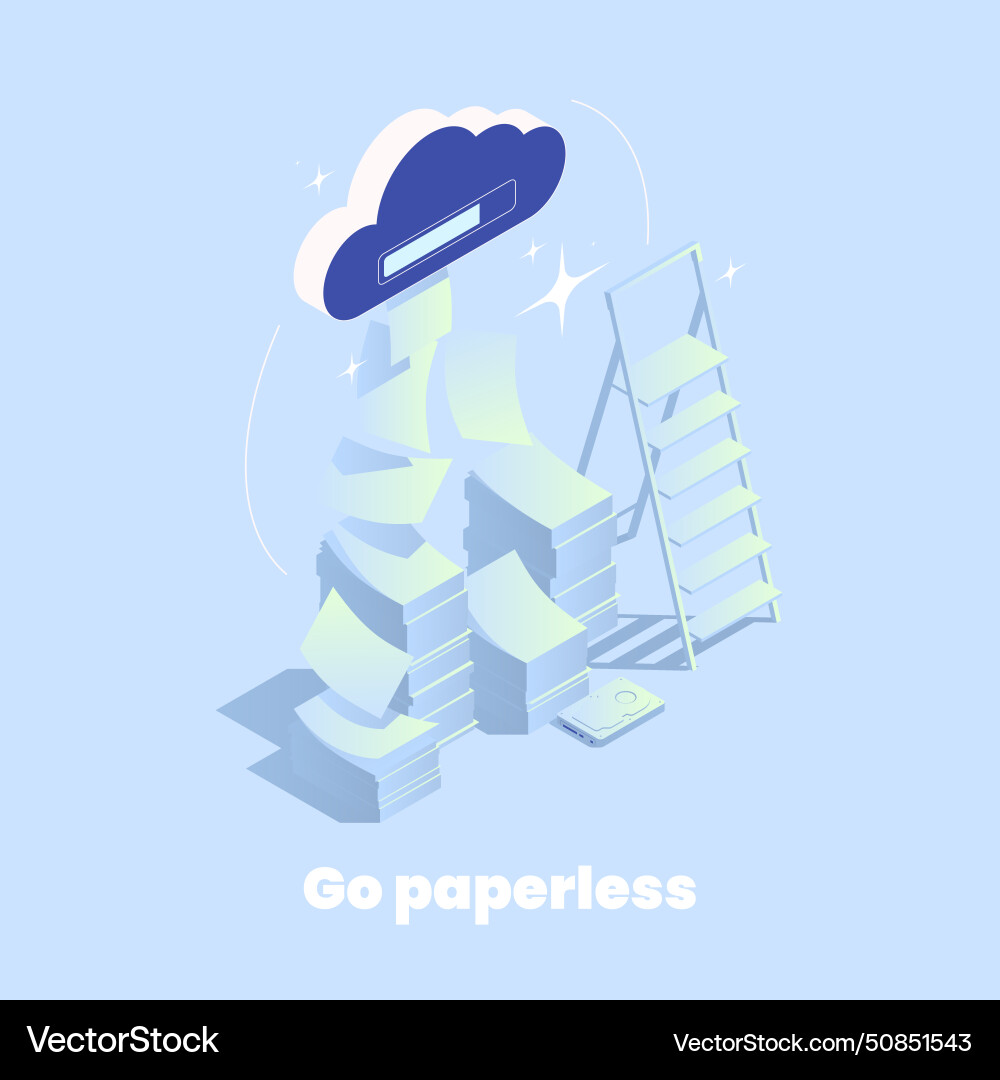 Go paperless isometric concept Royalty Free Vector Image