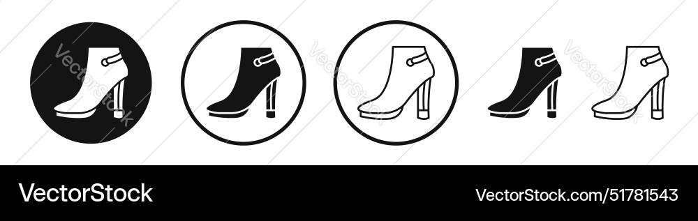 Heeled boot icon set black filled and outlined Vector Image