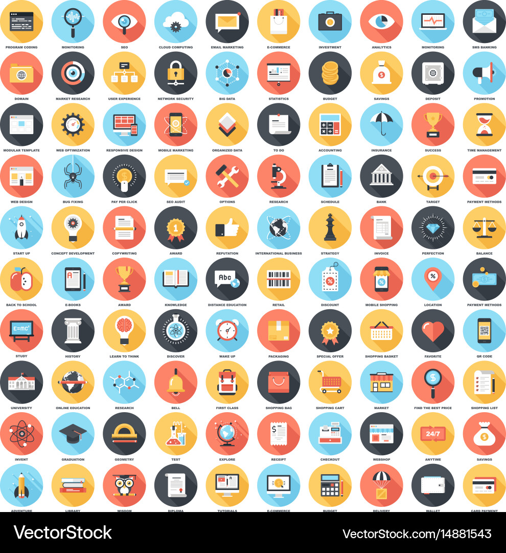 Long shadow web icons Royalty Free Vector Image