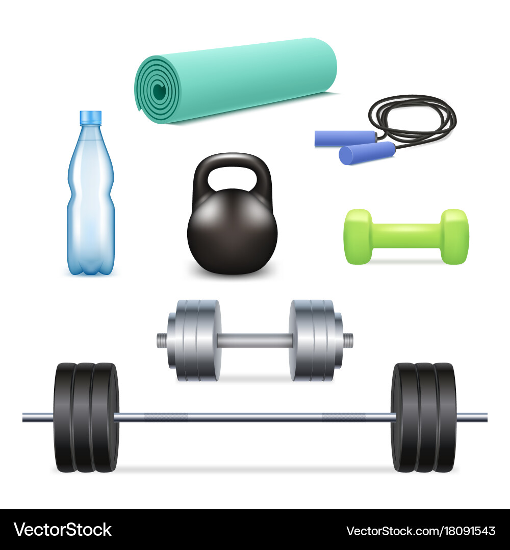 Realistic gym icon set Royalty Free Vector Image