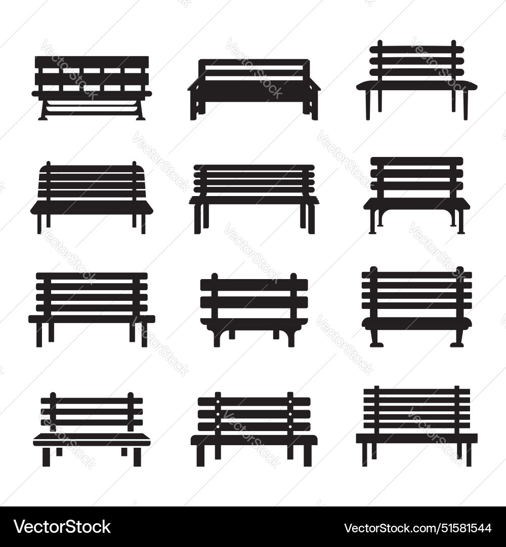 Bench icons set in flat style comfortable rest Vector Image
