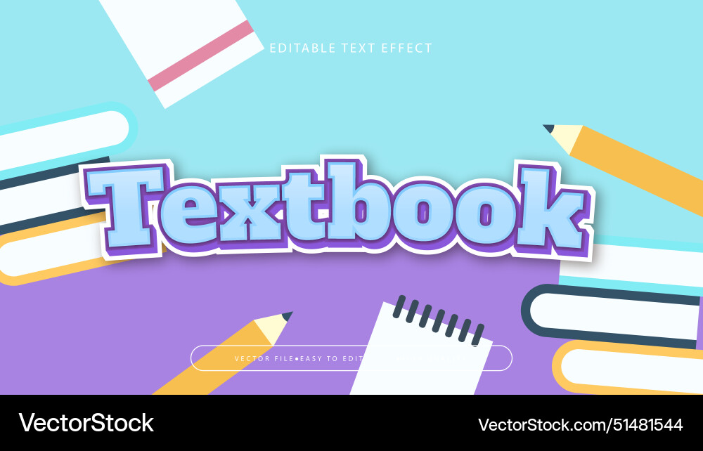 Colorful textbook 3d editable text effect - font Vector Image