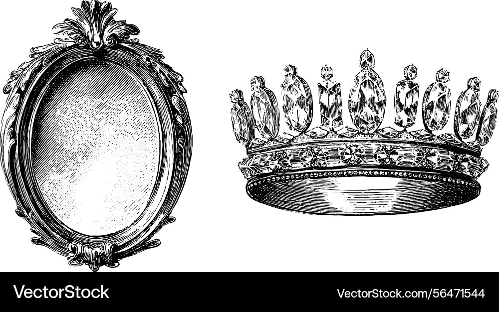 Elegant diamond tiara and ornate frame engraved Vector Image