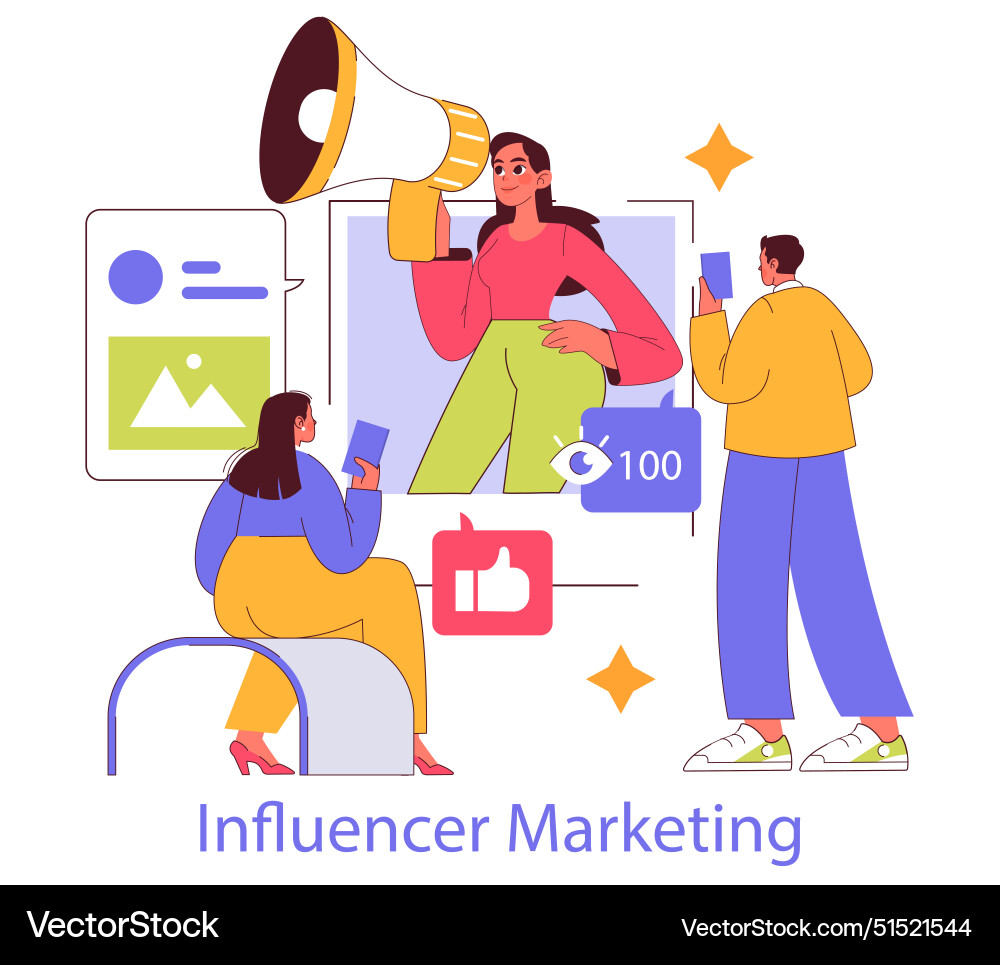 Influencer marketing flat Royalty Free Vector Image