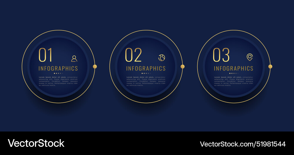 Three step business plan for infographic golden Vector Image