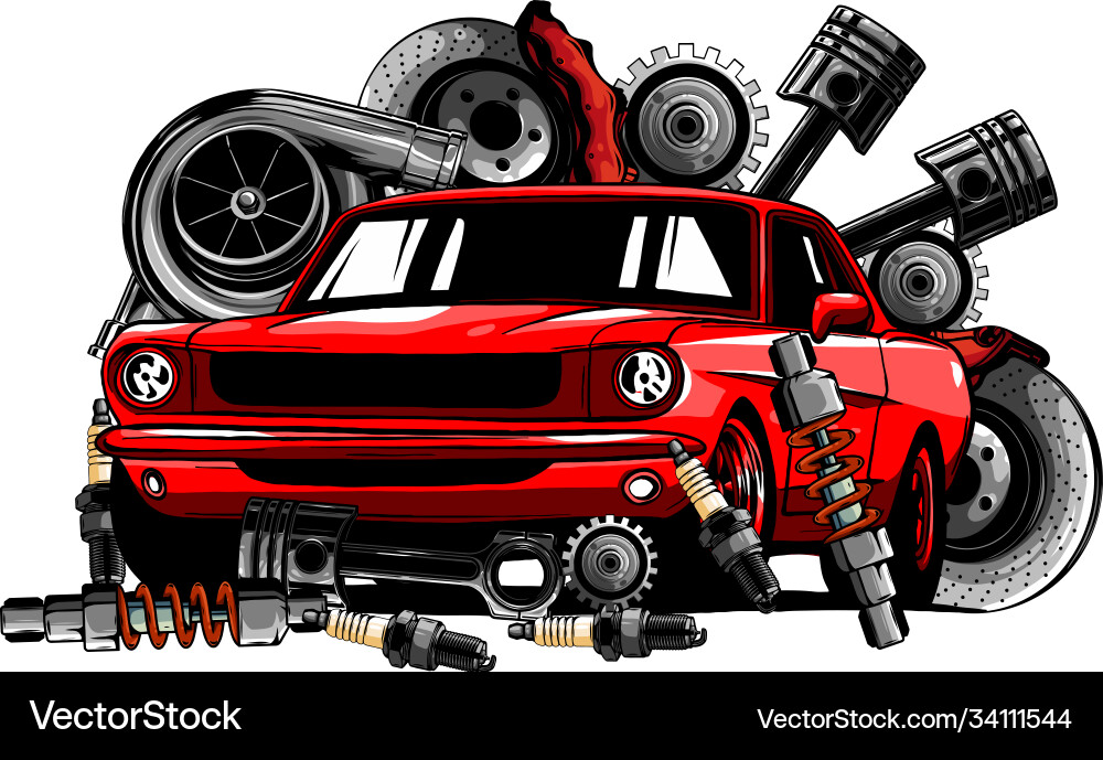 Vintage car components collection wit automobile Vector Image