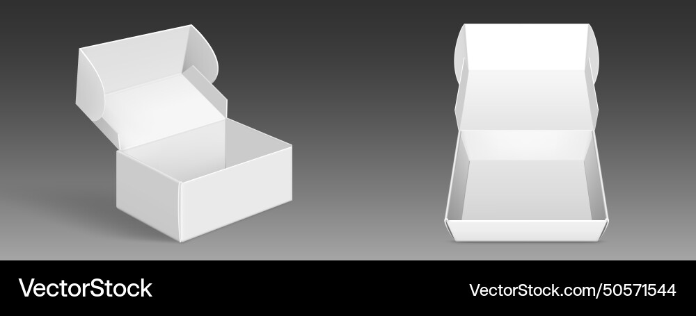 White cardboard open empty box mockup Royalty Free Vector