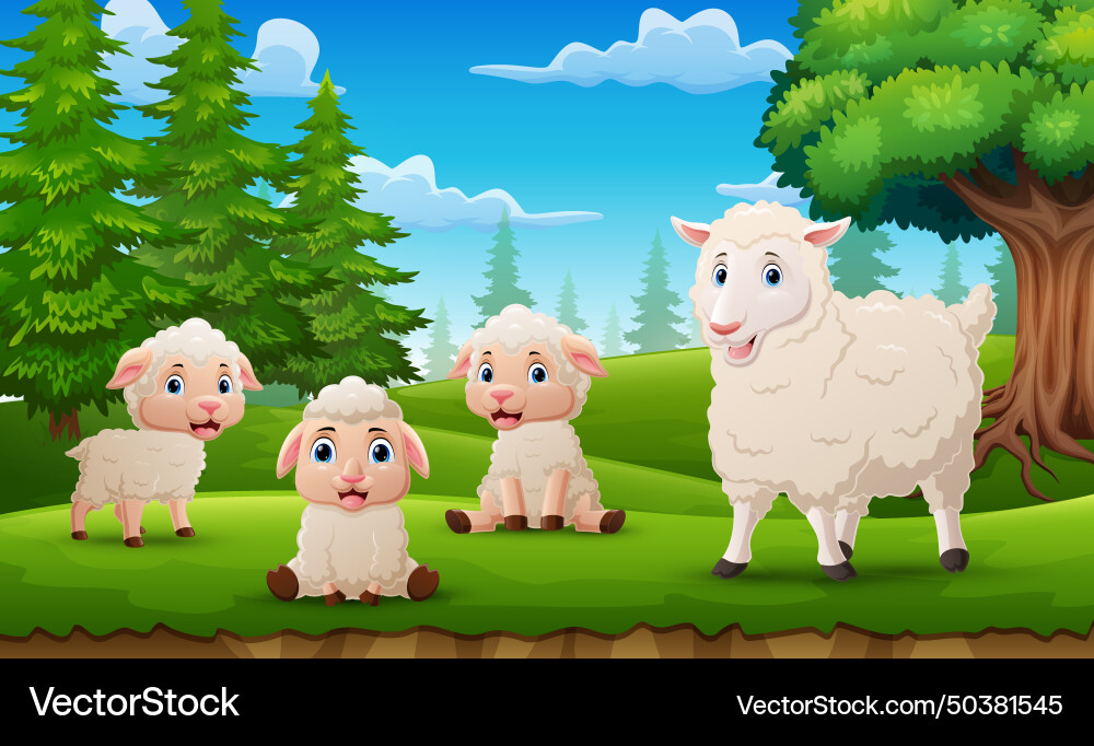 Cute sheep cartoon in the forest Royalty Free Vector Image