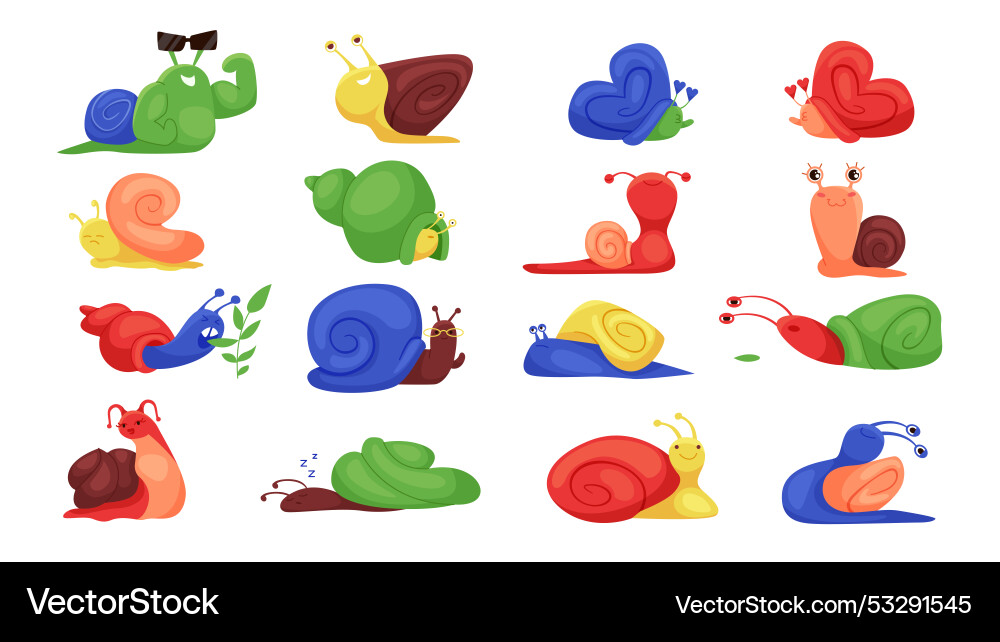 Cute snails set rainbow garden slugs crawl Vector Image