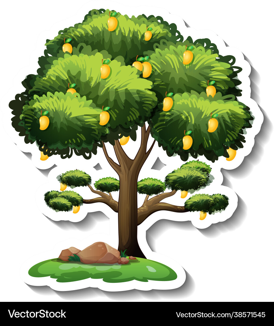 Mango tree sticker on white background Royalty Free Vector