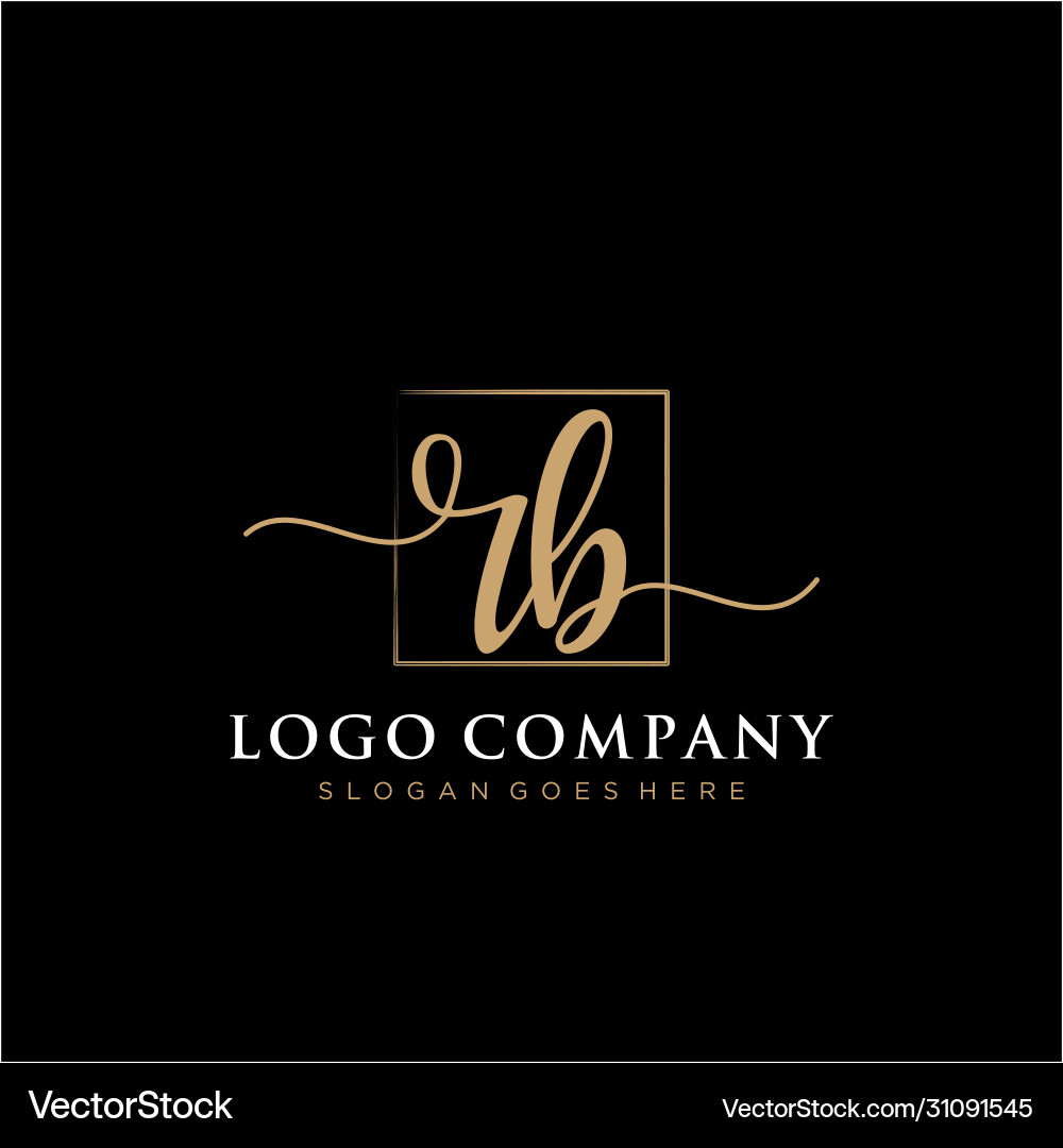 Rb initial handwriting logo with rectangle Vector Image