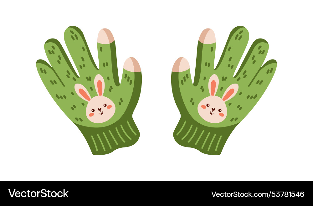 Cozy green mittens with bunny faces flat – Royalty-Free Vector ...