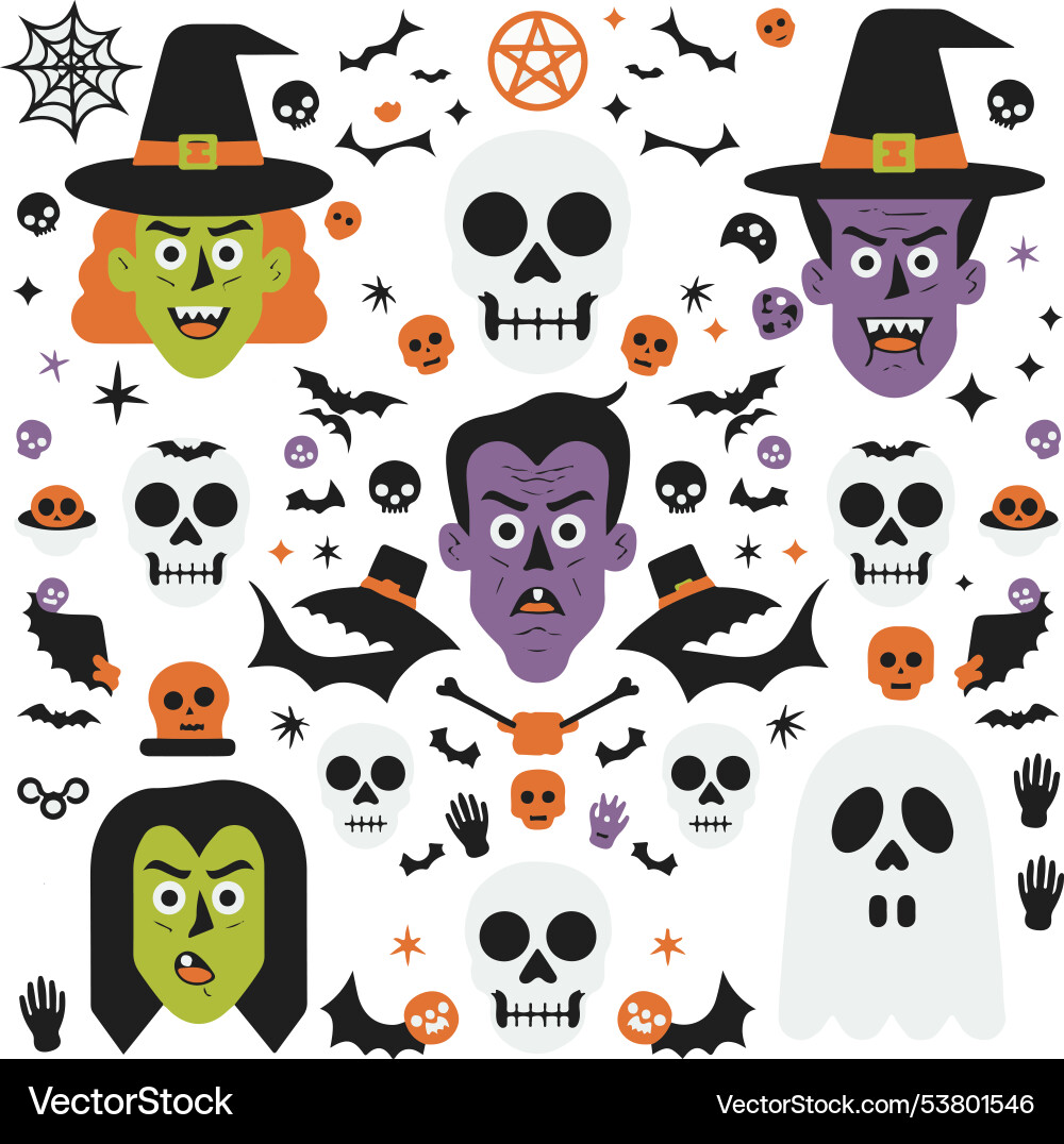 Halloween icon set pirate witch pumpkin Royalty Free Vector