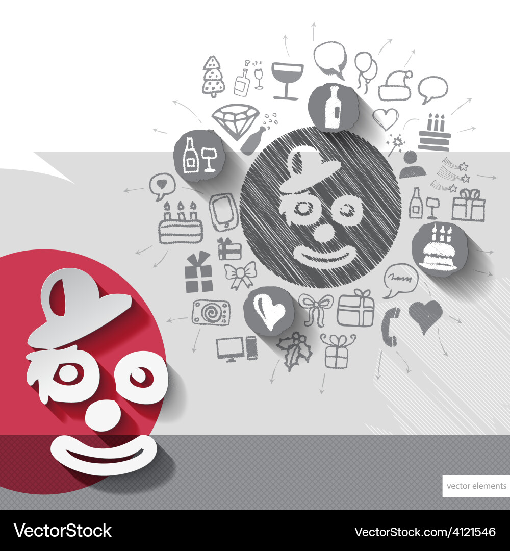 Hand drawn clown icons with background Royalty Free Vector