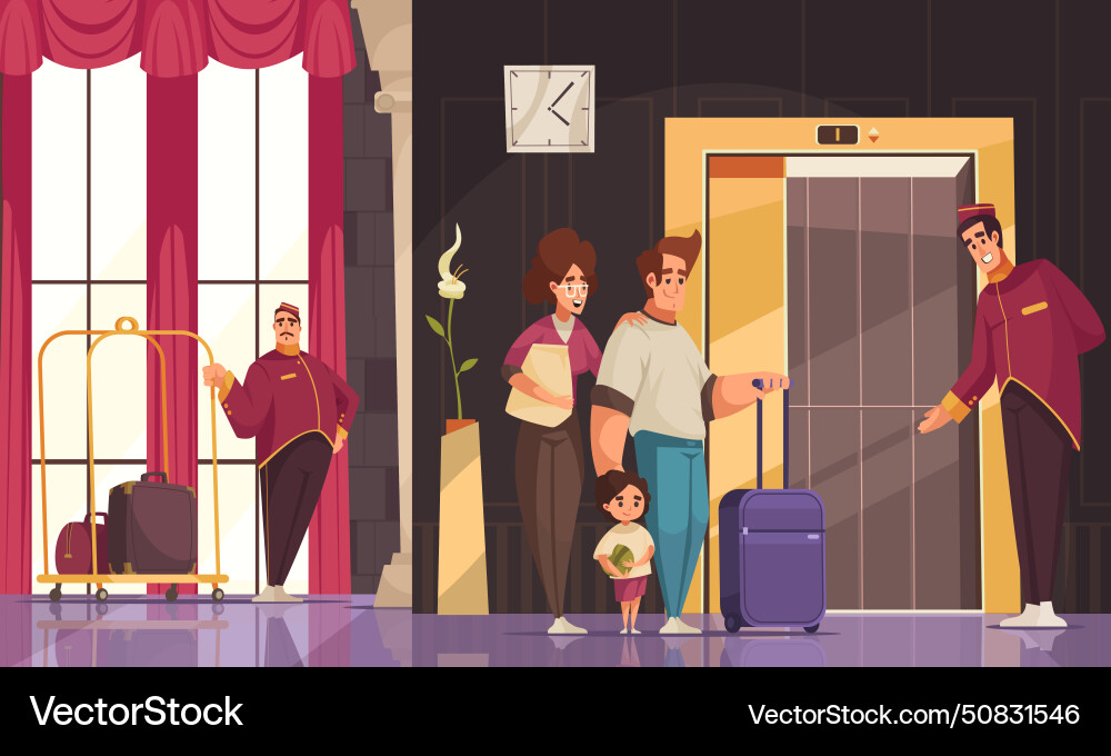Hotel lobby flat background Royalty Free Vector Image