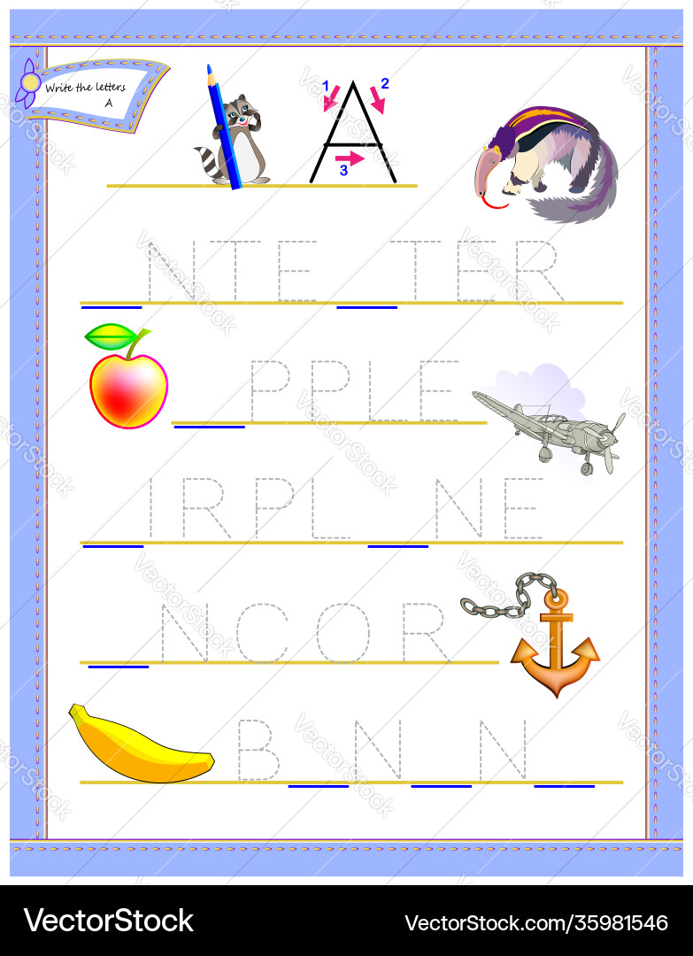 Tracing letter a for study english alphabet Vector Image