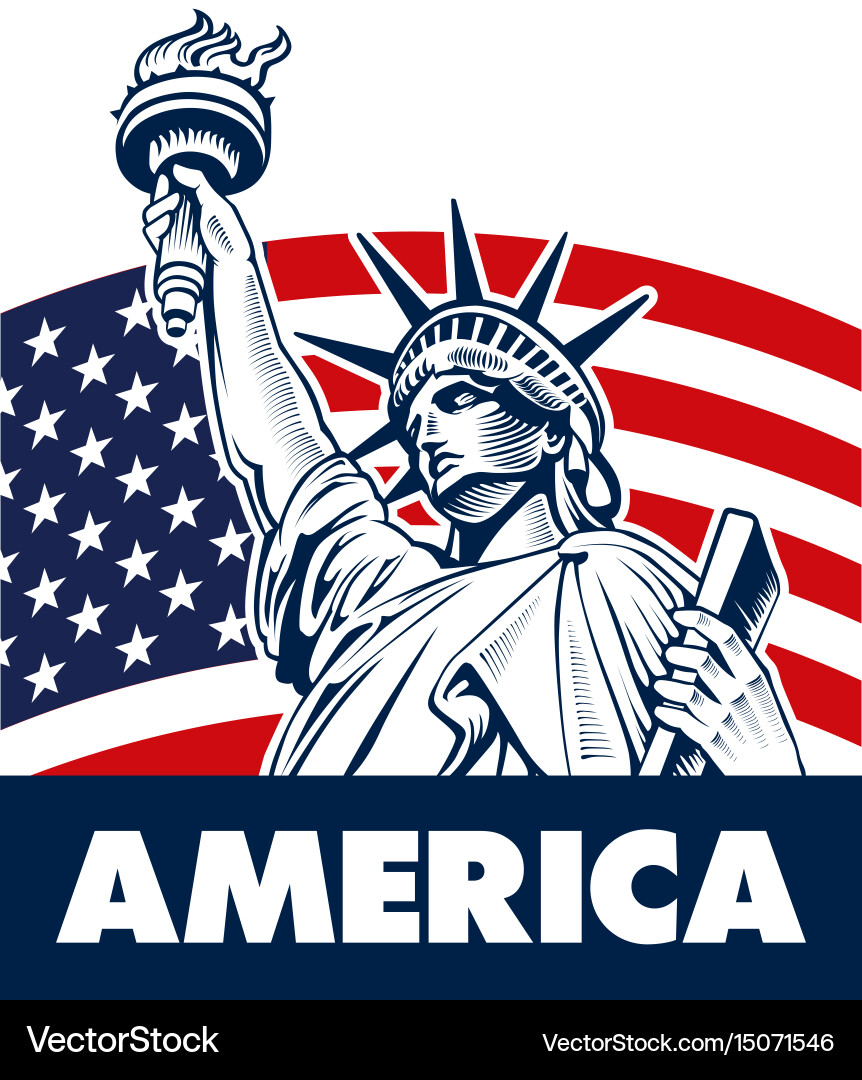 USA Liberty Statue Flag Royalty Free Vector Image