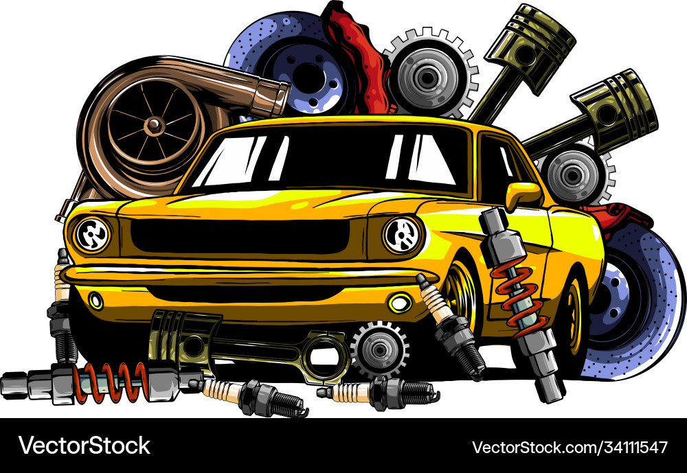 Car spares frame and parts Royalty Free Vector Image
