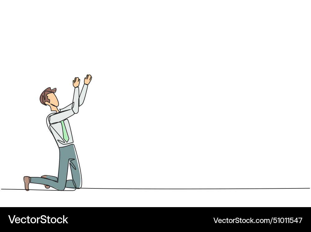 Continuous one line drawing businessman kneeling Vector Image