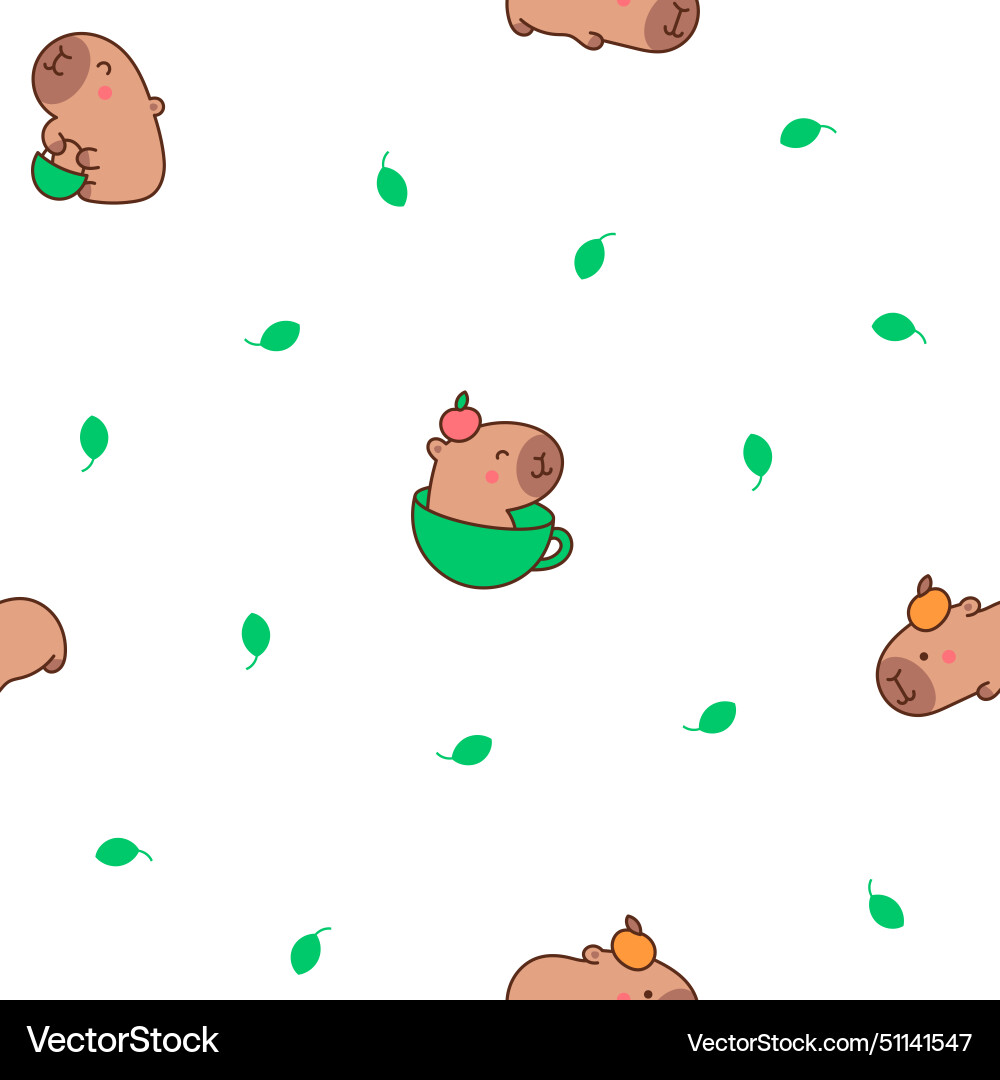 Cute cartoon kawaii capybara seamless pattern Vector Image