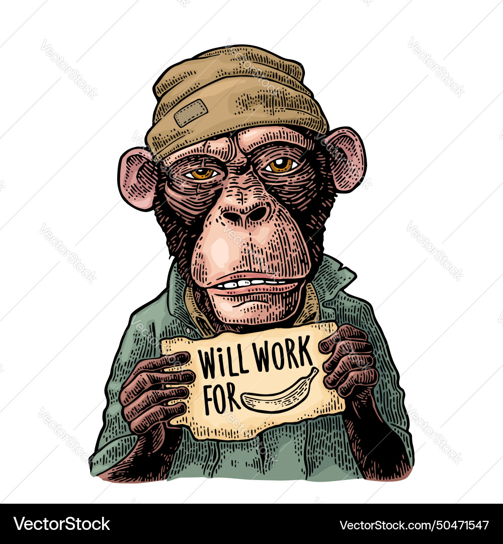 Monkeys holding table with lettering will work Vector Image