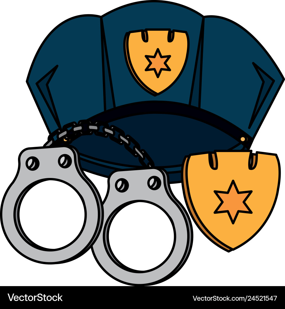 Police cap and handcuffs Royalty Free Vector Image