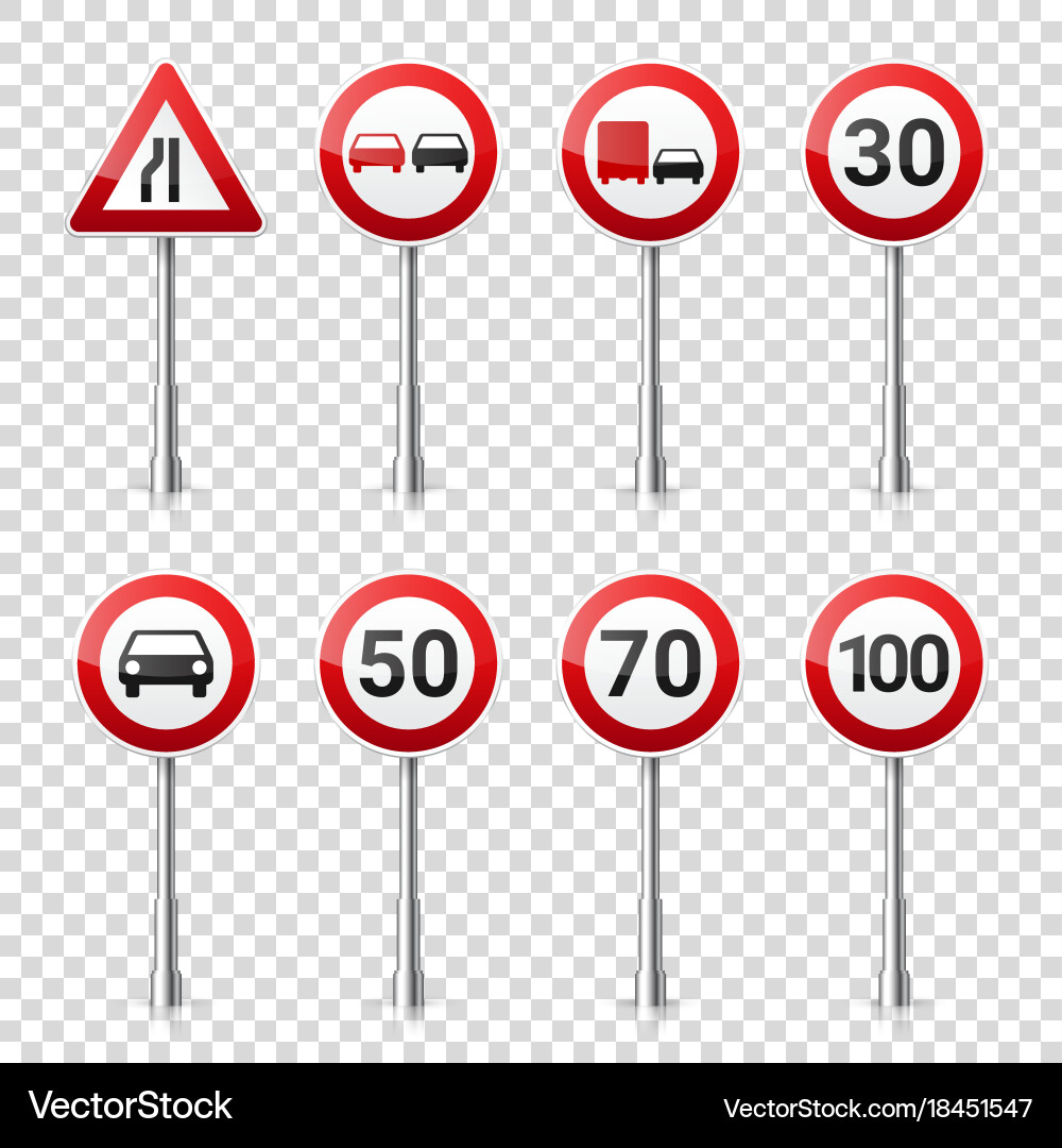 Road signs collection isolated on transparent Vector Image